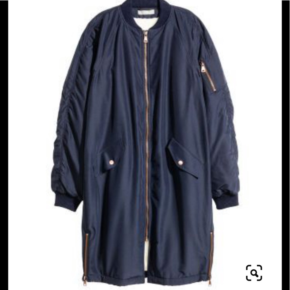 H&M Longline Oversized Bomber Pilot Jacket Sz Xs - Gem